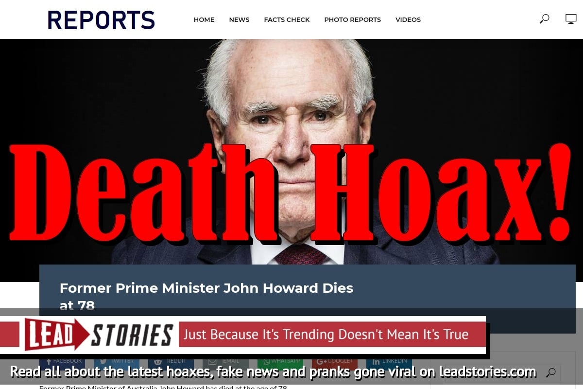 Fake News: Former Prime Minister John Howard Did NOT Die at 78 | Lead ...