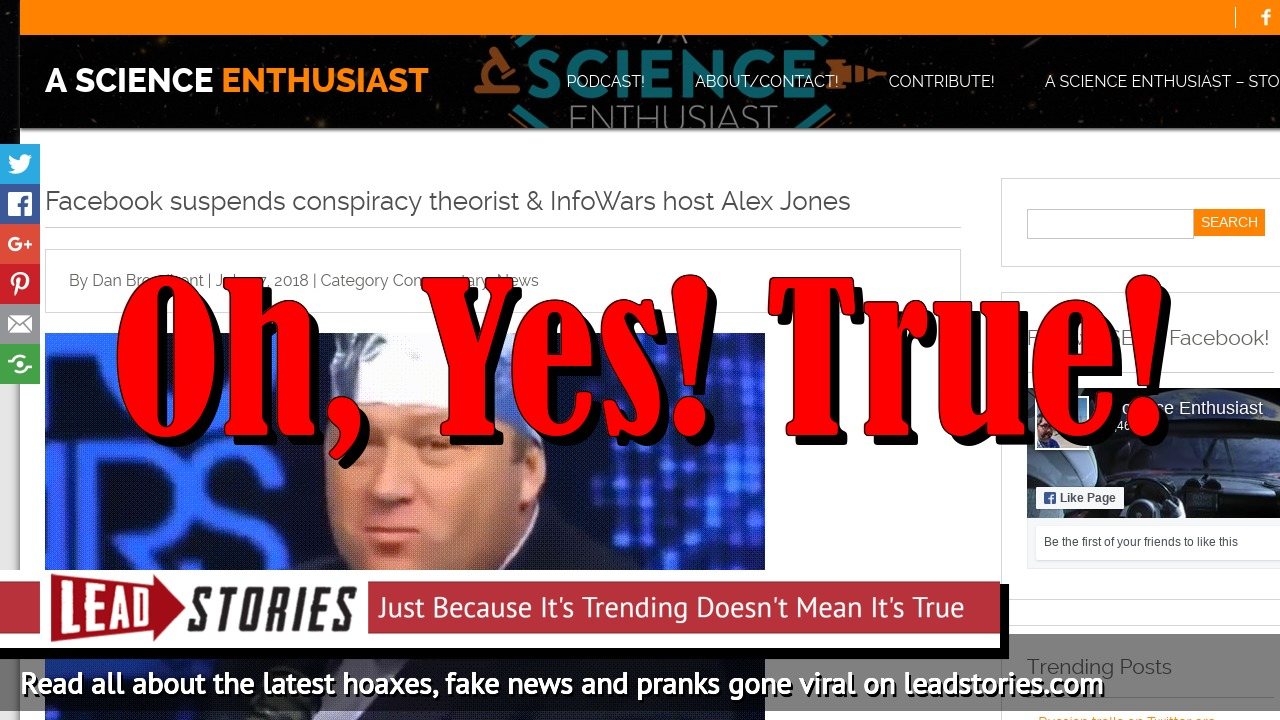 Not Fake News Facebook Suspends Conspiracy Theorist And Infowars Host