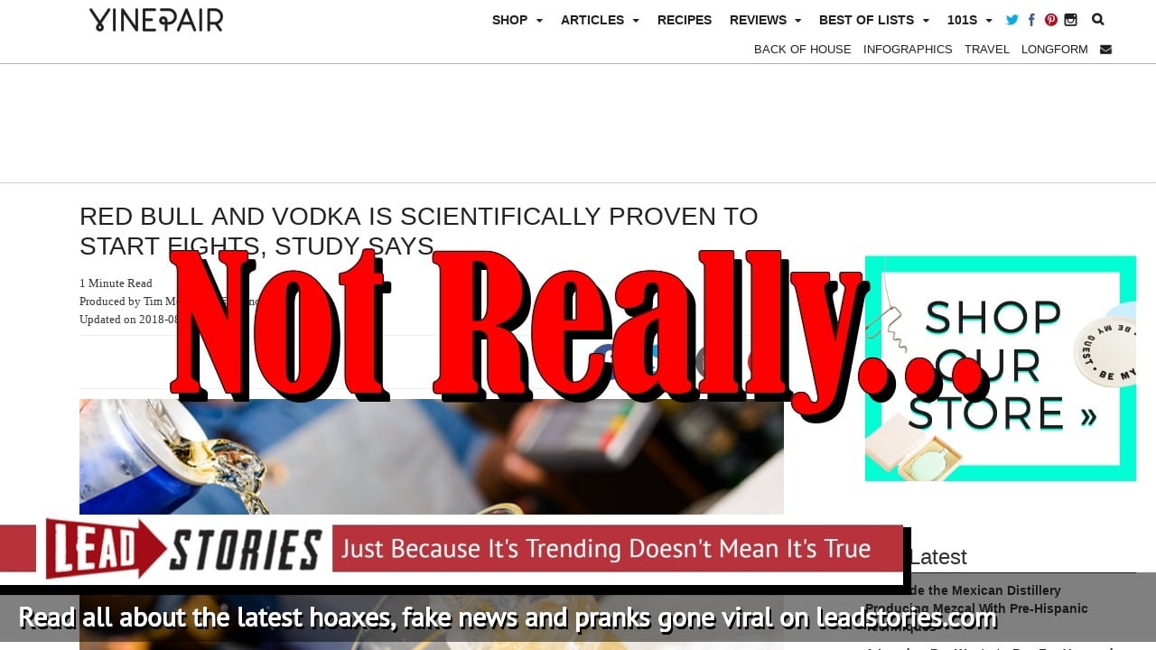 Fake News: Red Bull and Vodka NOT Scientifically Proven to Start Fights ... Fake News: Red Bull and Vodka NOT Scientifically Proven to Start Fights ...