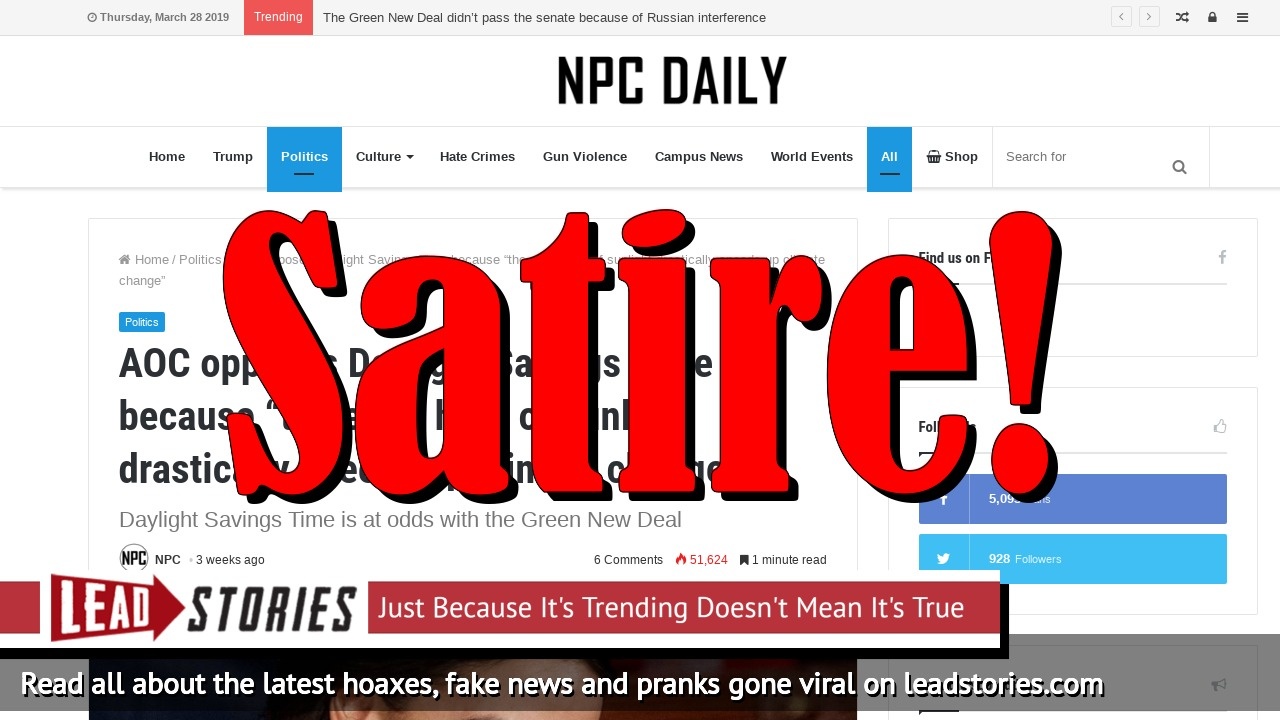 Fake News: AOC Did NOT Say She Opposes Daylight Savings Time Because ... Fake News: AOC Did NOT Say She Opposes Daylight Savings Time Because ...