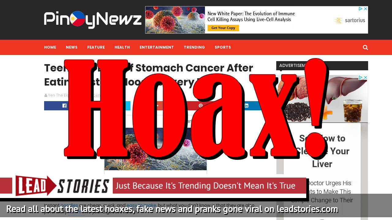 Fake News: Teenager Does NOT Die Of Stomach Cancer After Eating Instant ...