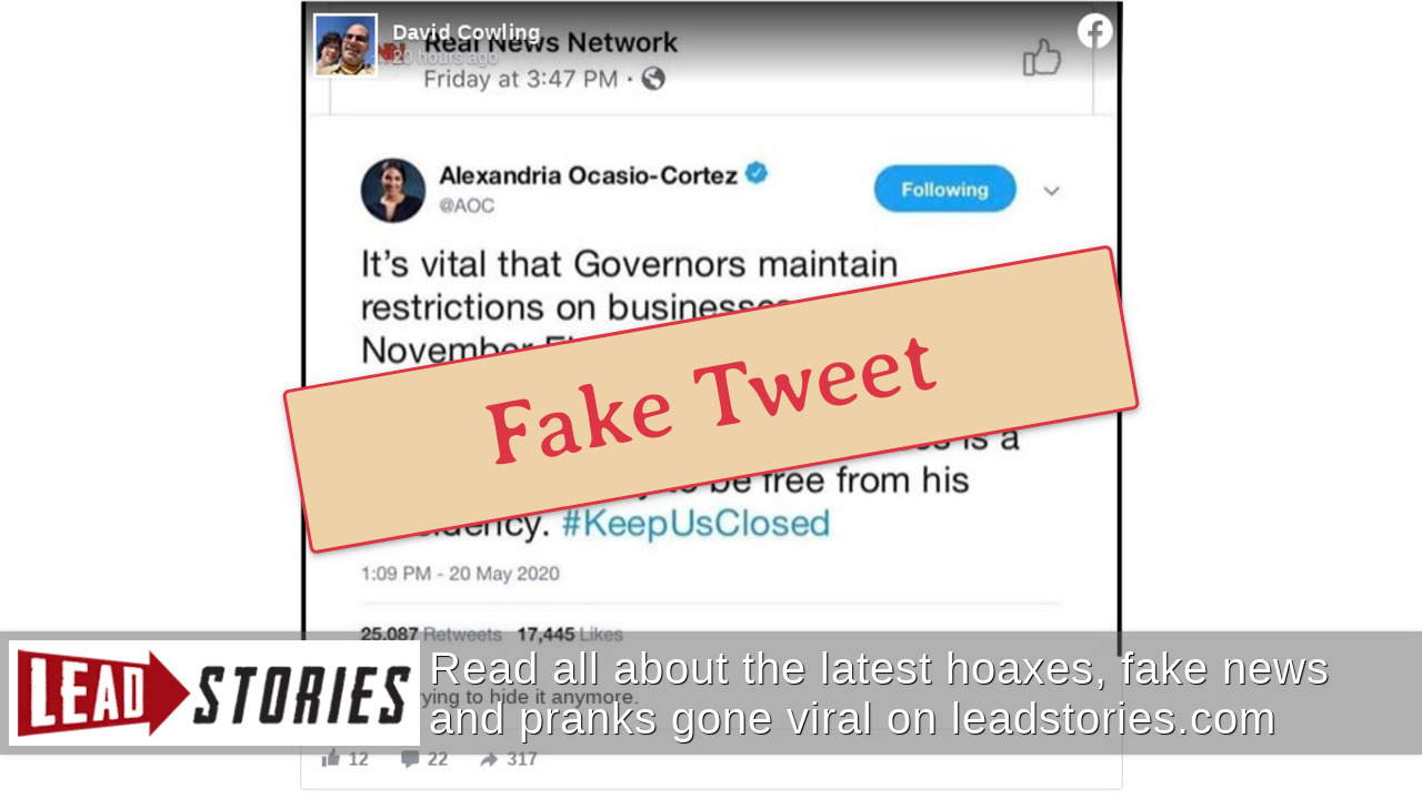 Fact Check: AOC Did NOT Tweet That Governors Should Maintain Shutdowns ...