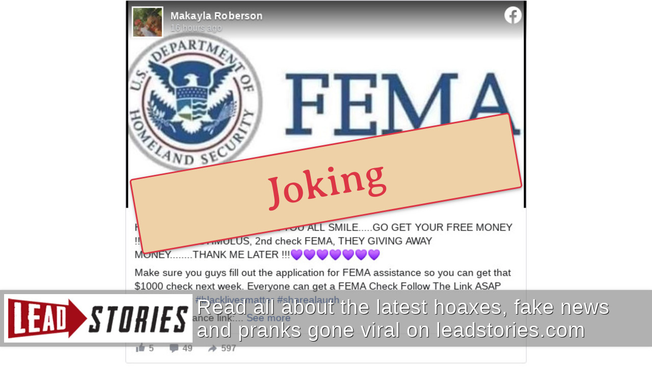 Fact Check: FEMA Is NOT Giving Away $1,000 Checks | Lead Stories