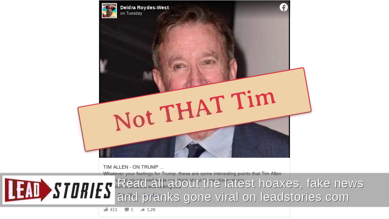 Fact Check: Actor Tim Allen Did NOT Write A Pro-Trump Post | Lead Stories
