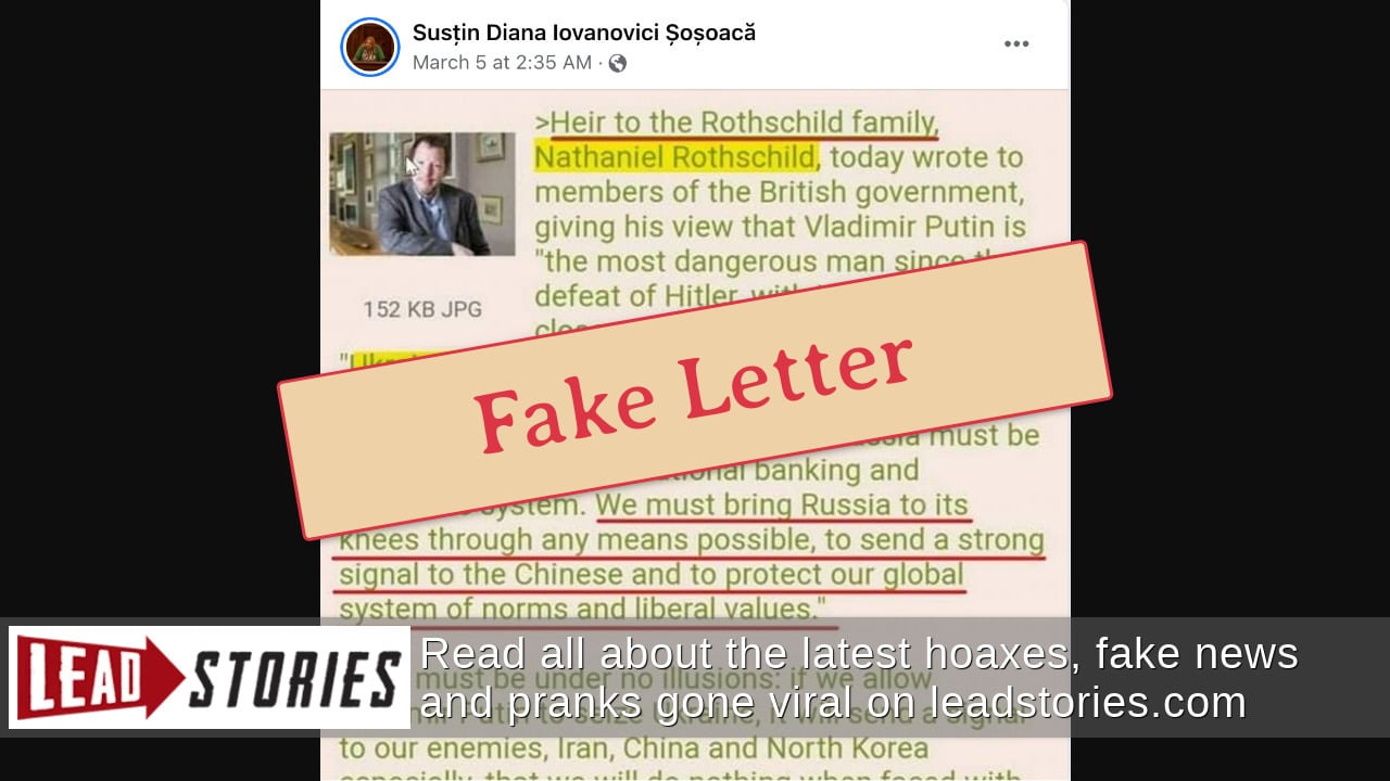 Fact Check: Nathaniel Rothschild Did NOT Write To British Government ...