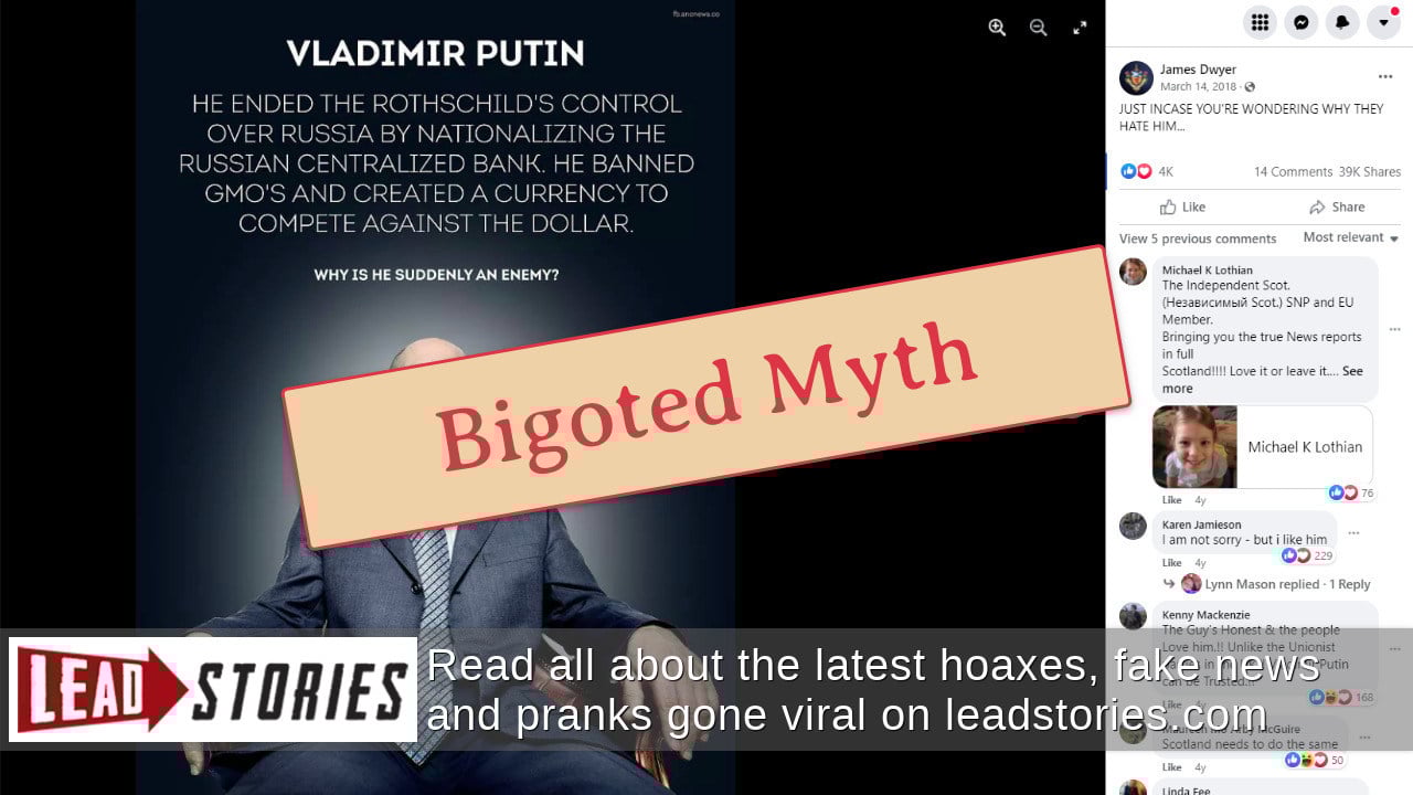 Fact Check: Putin Did NOT End Rothschild Control Over Russia By ...