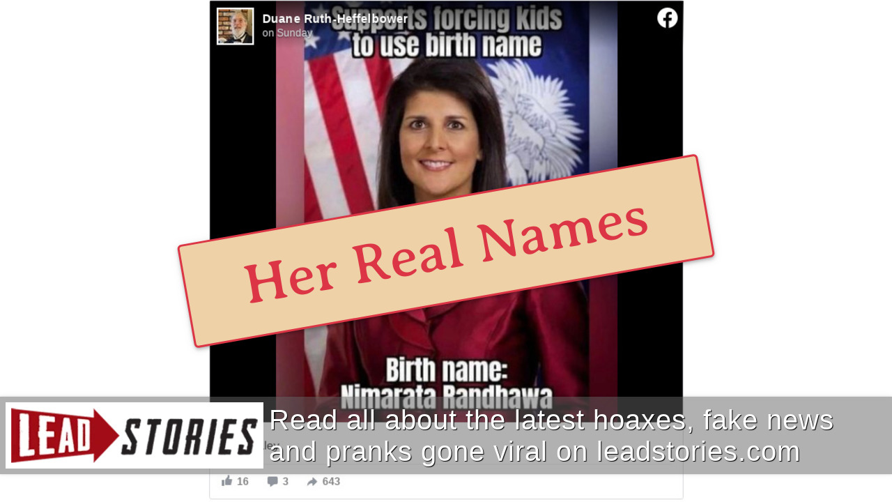 Fact Check: Nikki Haley Did NOT Shed Her Birth Name -- 'Nikki' And ...