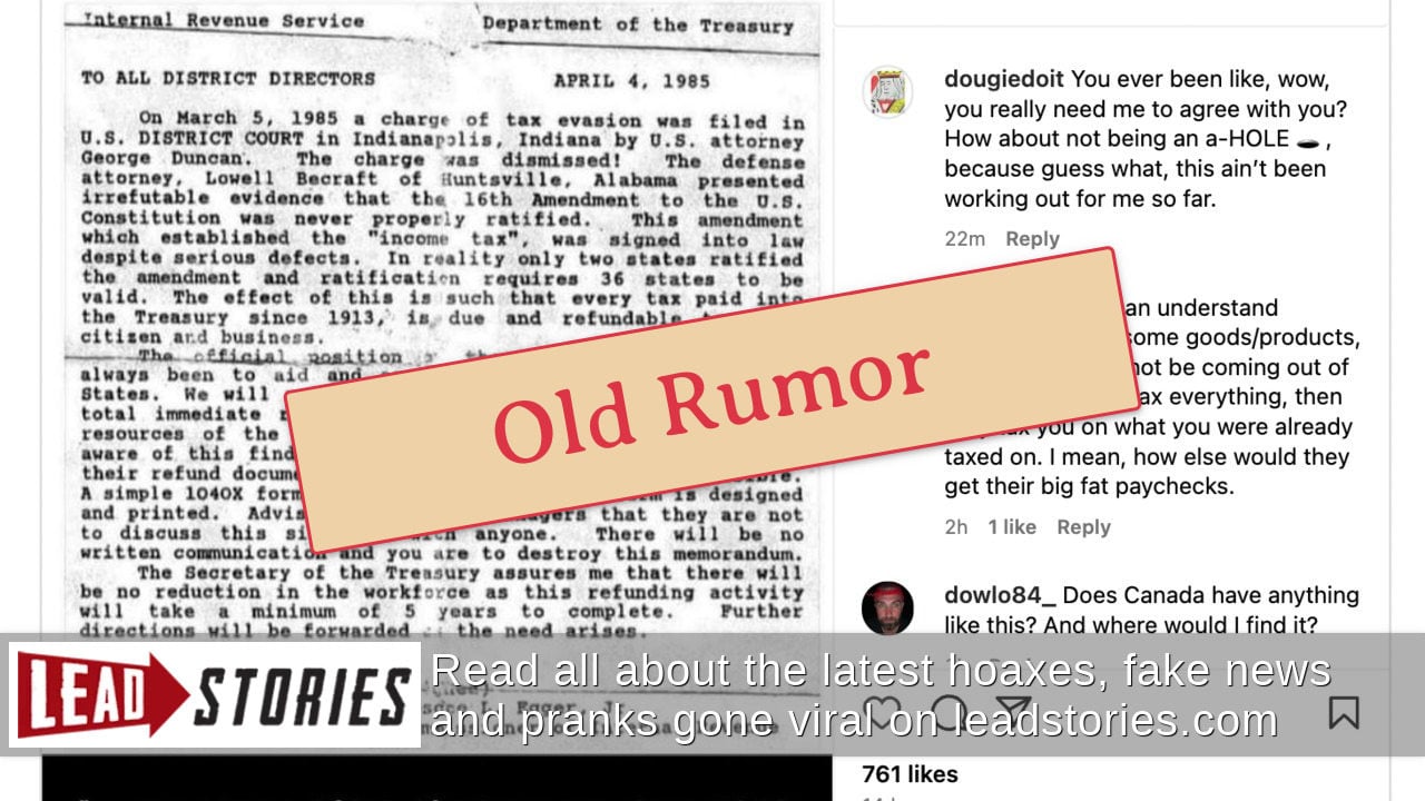 Fact Check: Image Does NOT Show An Authentic 1985 Memo From IRS Chief Stating That All Taxes ...