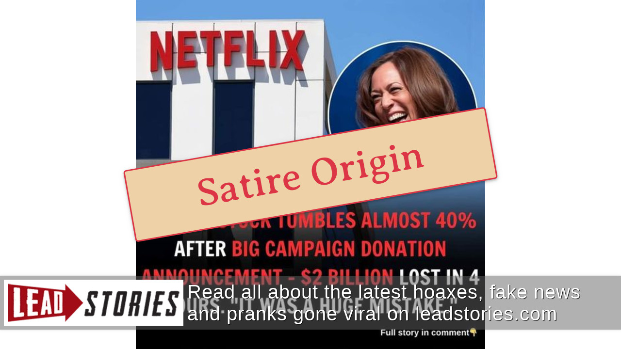 Fact Check: Netflix Stock Did NOT Fall 40% After Campaign Donation Announcement -- It's A ...