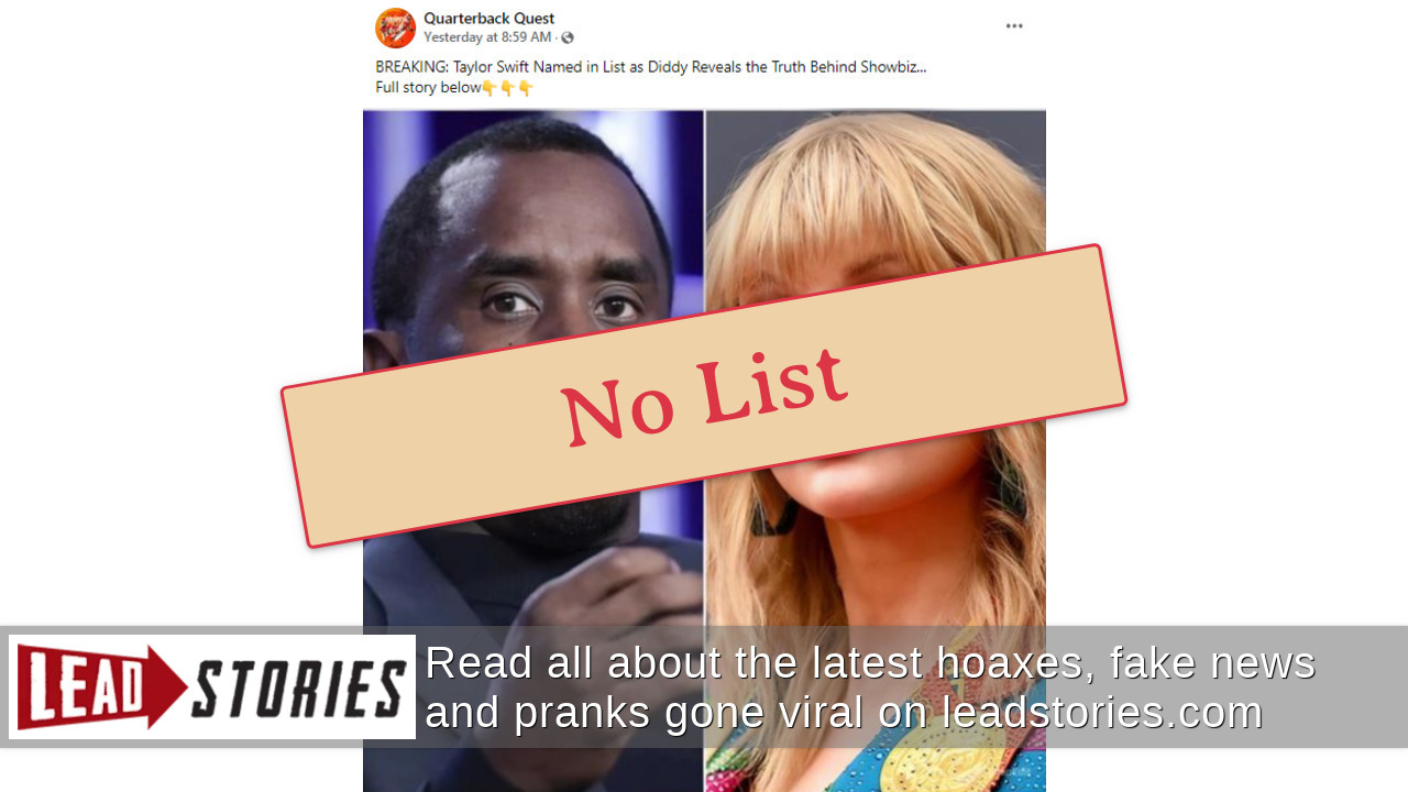 Fact Check: NO Evidence Taylor Swift Was Named In Sean 'Diddy' Combs ...