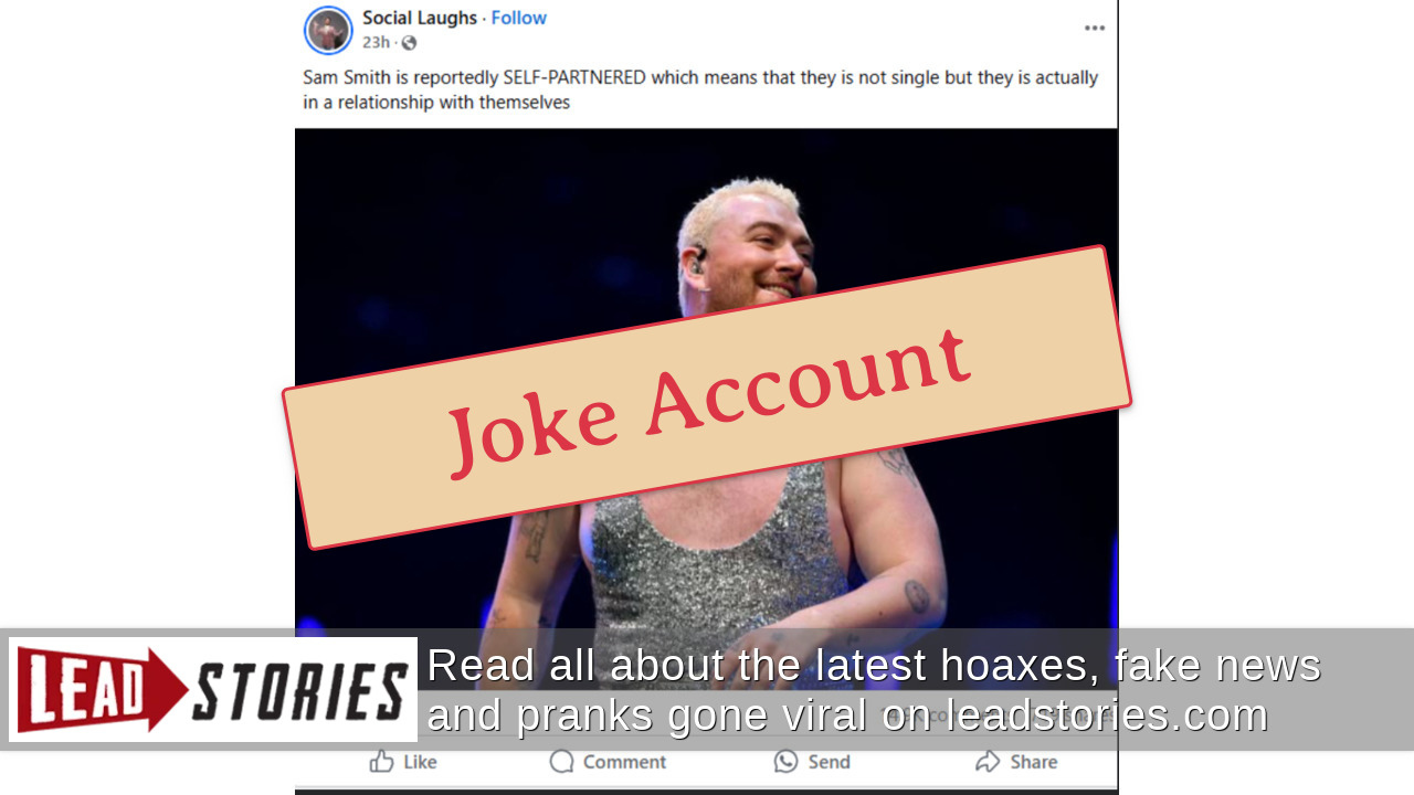 Fact Check: British Singer Sam Smith Is NOT 'Self-Partnered ...