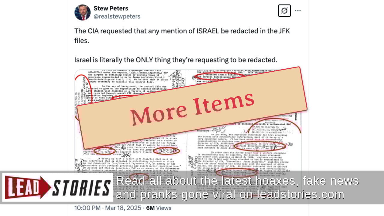 Fact Check: Mentions of Israel Were NOT 'The Only Thing' CIA Has Requested To Be Redacted In JFK ...