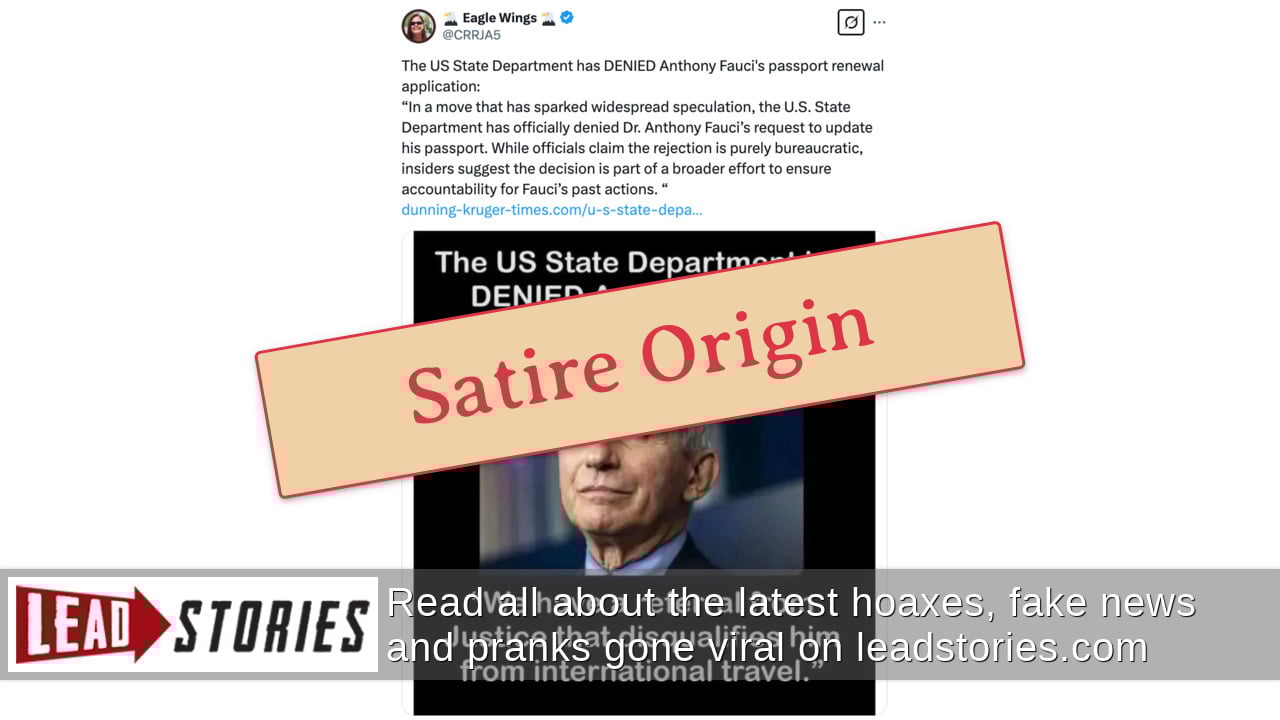 Fact Check: No Evidence State Department Denied Anthony Fauci a New Passport -- Claim Has Satire ...