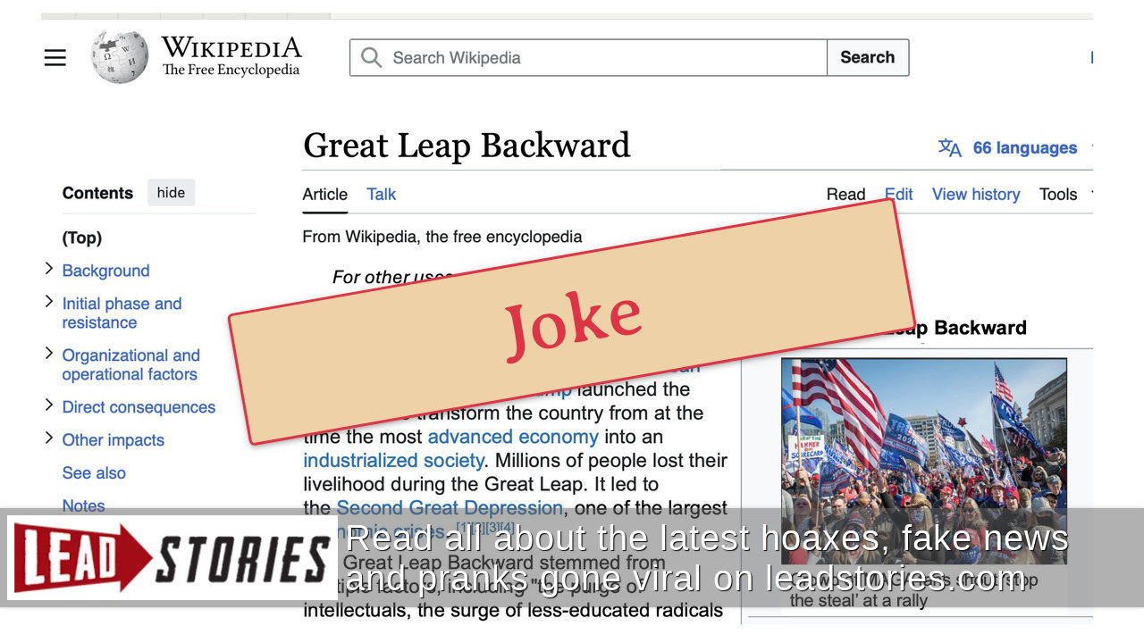 Fact Check: Fake Wikipedia Screenshot Of 'Great Leap Backward' Article -- No Such Page | Lead ...