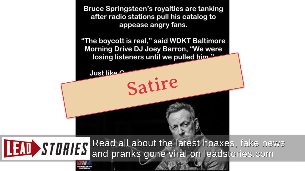 Fact Check: Joke Meme About Springsteen Royalties 'Tanking' And WDKT ...