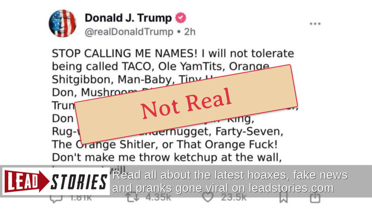 Fact Check: Donald Trump Did NOT Post 'Stop Calling Me Names' And ...